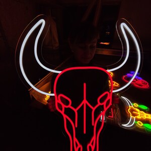 Bull Skull Neon Sign, Cow Skull Led Neon, Animal With Horns Light Sign ...