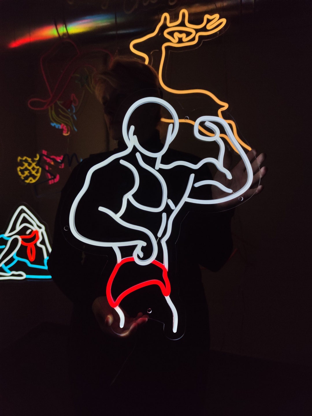 Athlete Neon Sign, Sportsman Neon Light, Man With Muscles Led Night ...