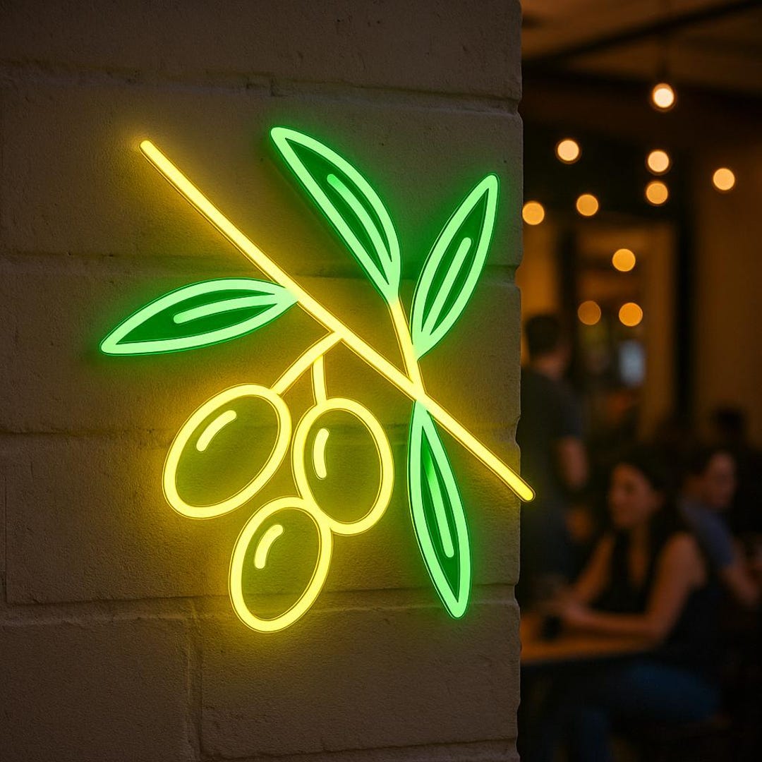 Olive Neon Sign: Light up Your Cafe. Olive Leaf Branch Led Neon. - Etsy