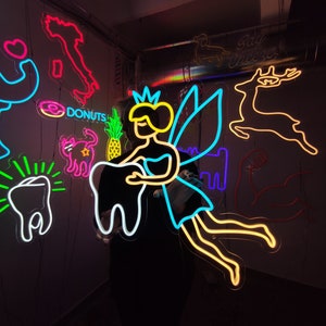Tooth Fairy Neon Sign, White Molar Led Neon, Medicine Led Light ...