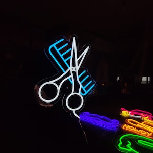 Scissors Neon Sign, Comb Led Sign, Barbershop Neon Light, Hairdressing ...