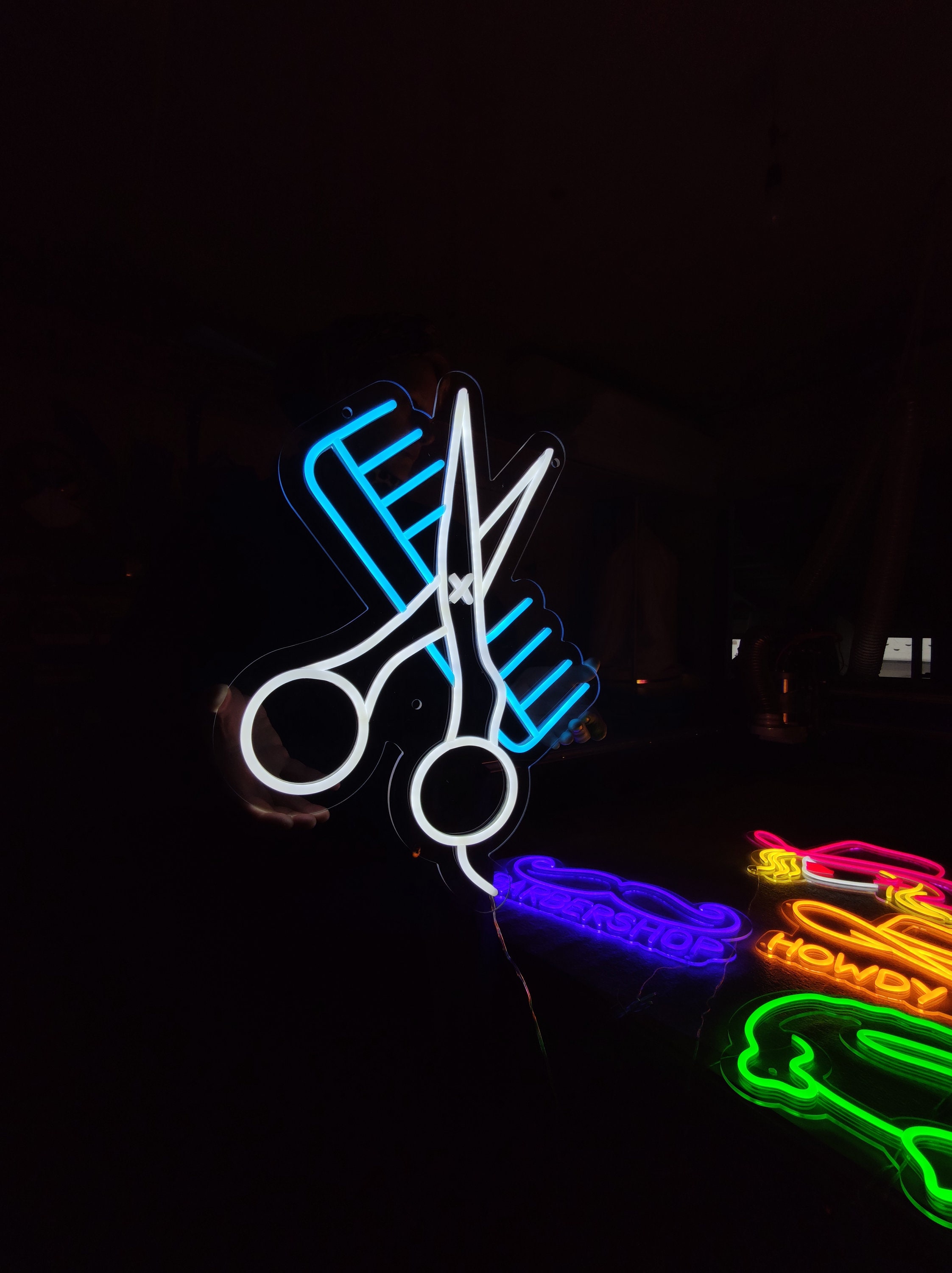 Scissors Neon Sign, Comb Led Sign, Barbershop Neon Light, Hairdressing ...