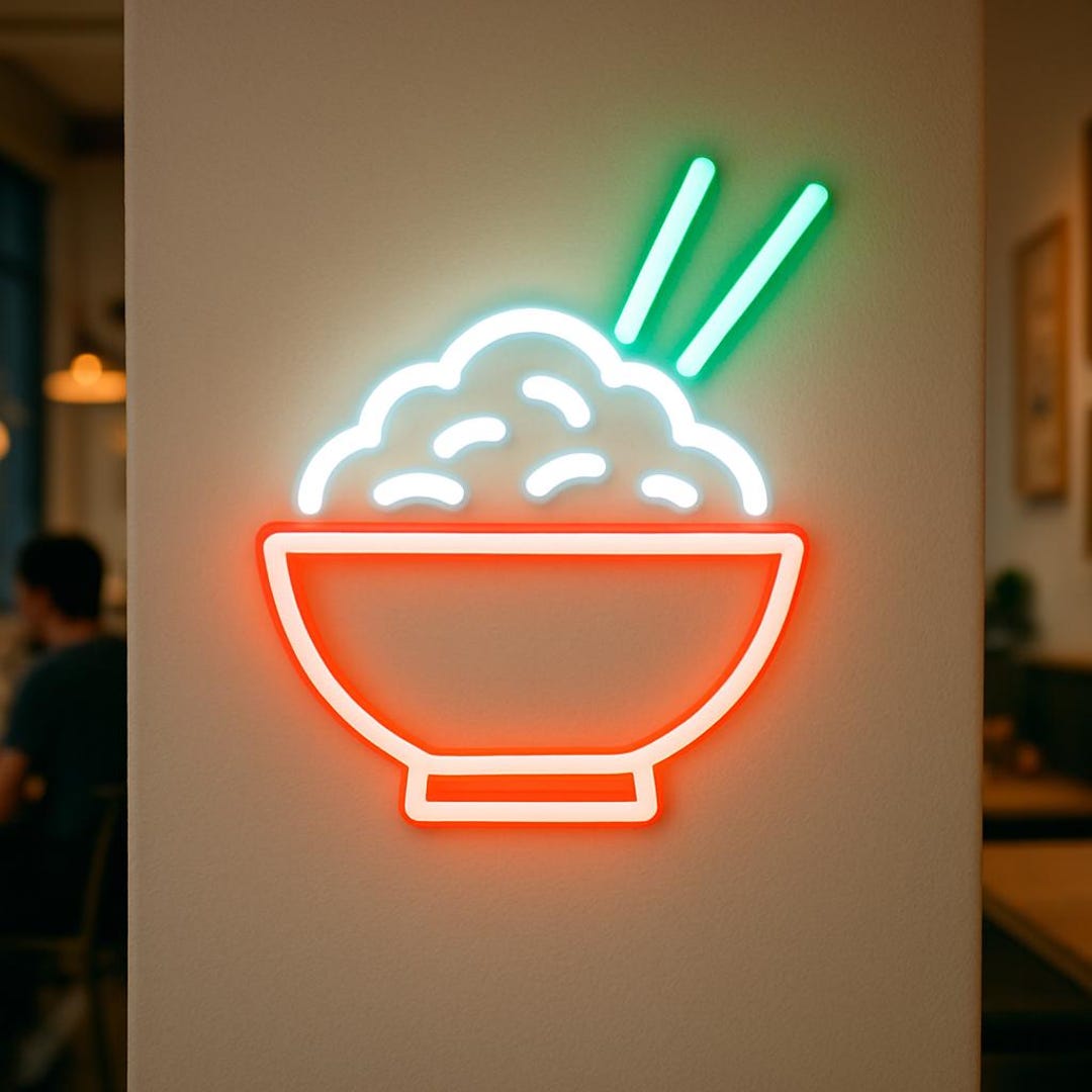 Rice Neon Sign. Asian Restaurant Light. Gift Idea Chef. Rice Bowl Neon ...