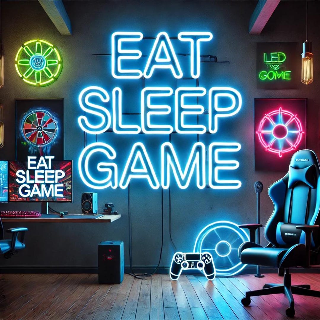 Custom Game Room Led Neon Sign. Eat Sleep Game, Game On, Loading ...