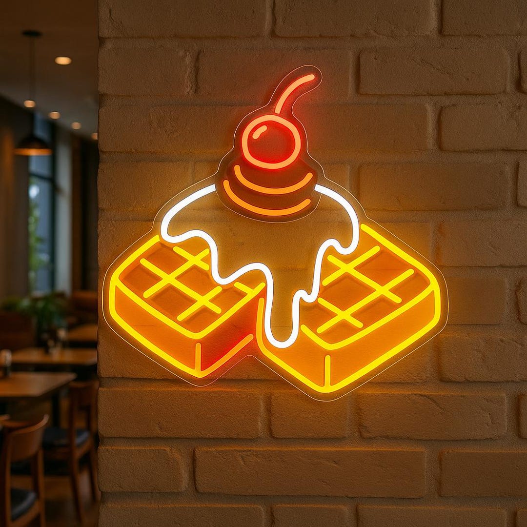 Waffles Neon Sign: Light up Your Cafe. Belgian Waffles Led Sign. Custom ...