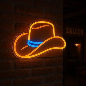Cowboy Hat Neon Sign. Western Style Decor. Wild West Neon Sign. Sheriff ...