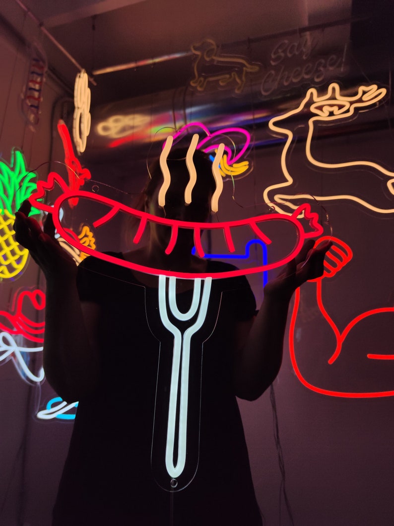 Grilled Sausage Neon Sign, Sausage on a Fork Neon Light, Meat Led Light ...