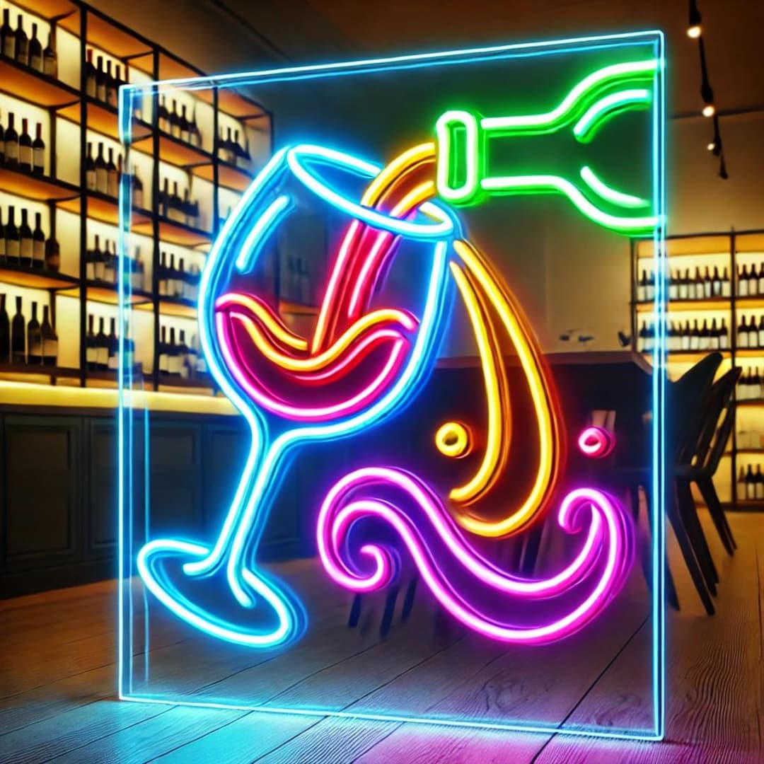 Custom Winery Neon Sign. Glass of Wine, Bottle of Wine, Bunch of Grapes ...