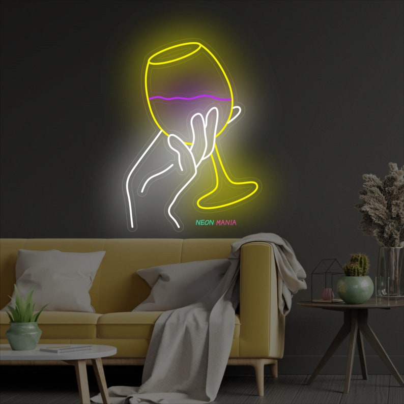 Glass of Wine Neon Sign Hand Hold Wine Led Neon Champagne - Etsy