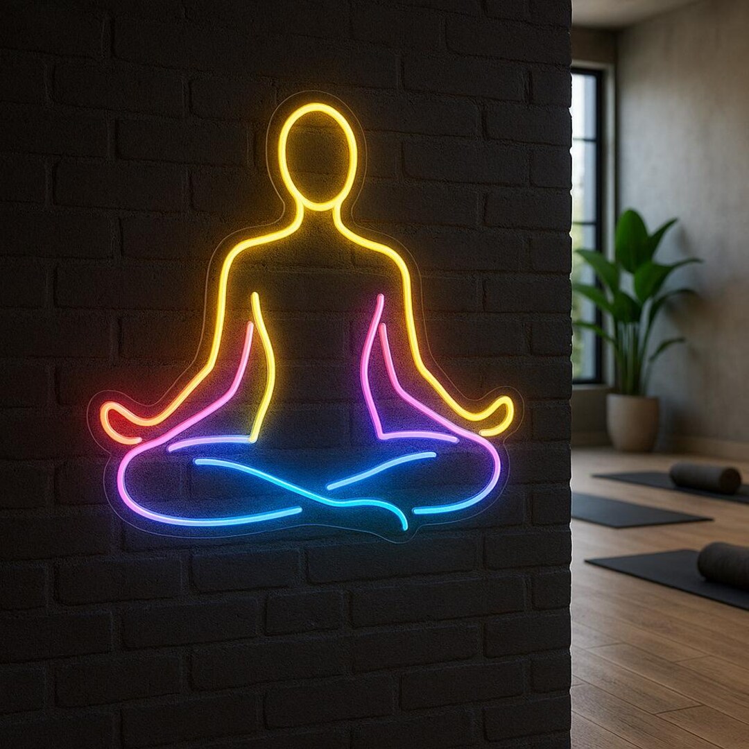 Yoga Pose Neon Sign. LED Yoga Studio Decor. Man Meditating Neon Decor ...