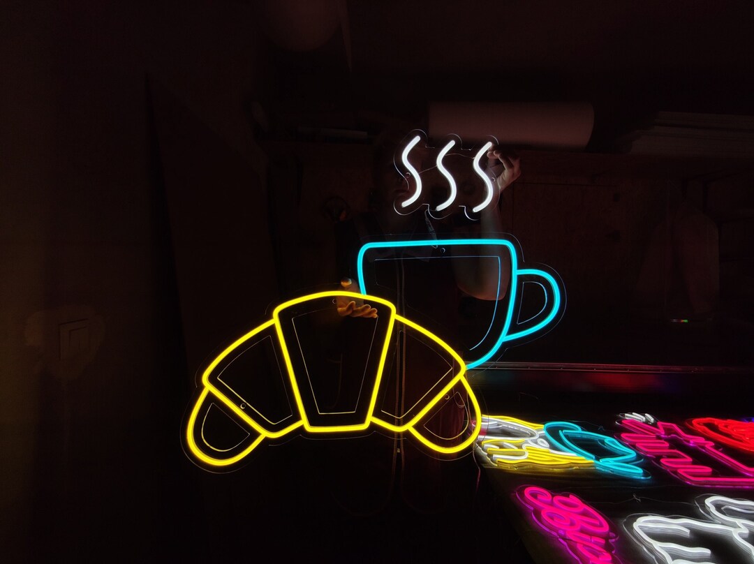 Croissant and Coffee Neon Sign, Breakfast Led Neon Sign, Bakery Neon ...
