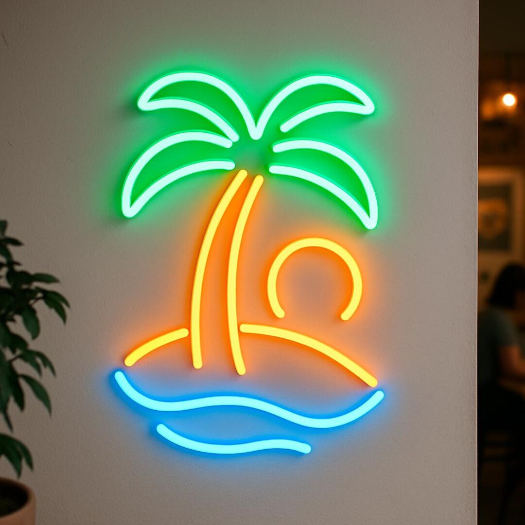Palm Tree on Beach Neon Sign. Beach Bar Light. Palm Tree and Sun Led ...