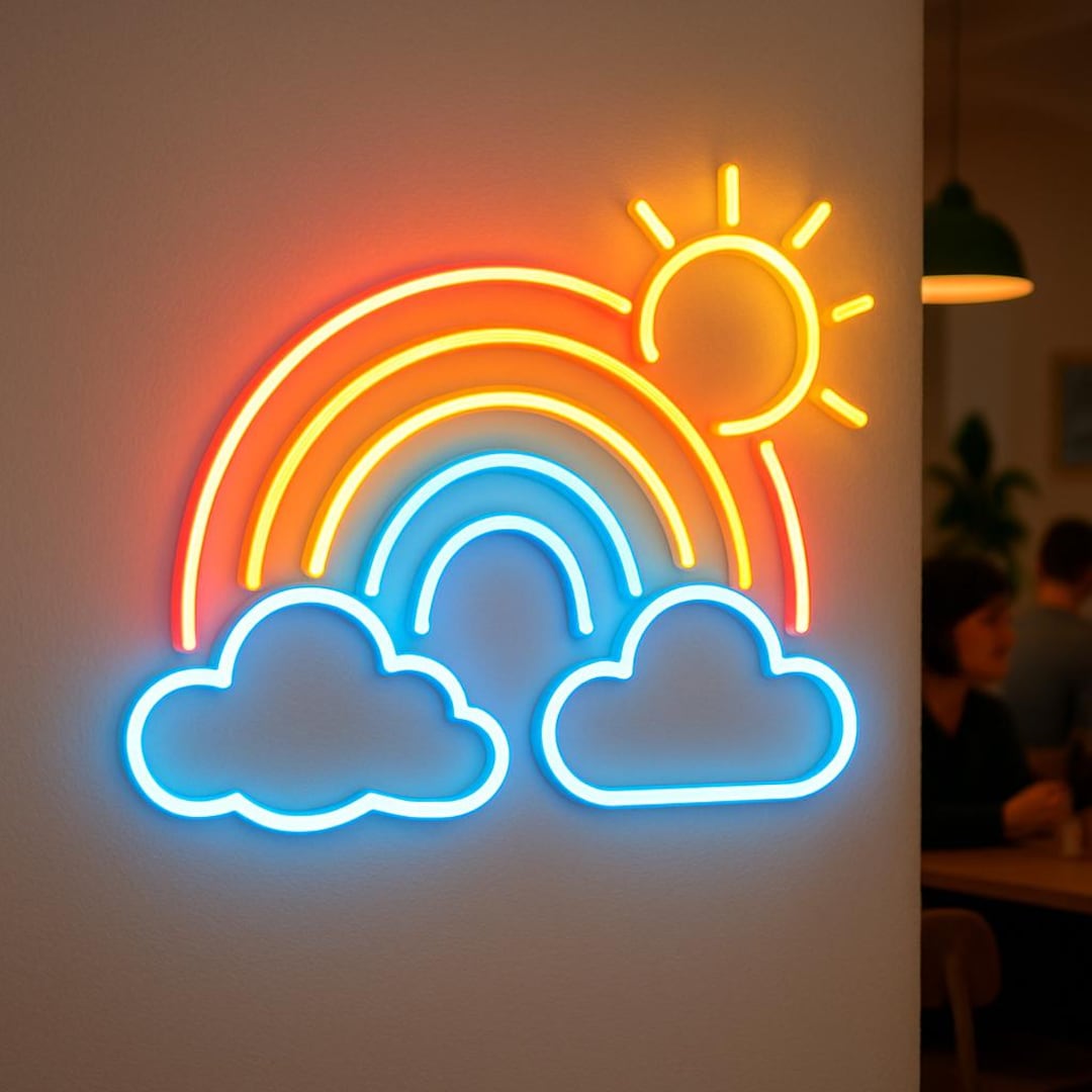 Rainbow With Clouds Neon Sign. Kids Rooms Light. Rainbow Clouds Sun Led ...