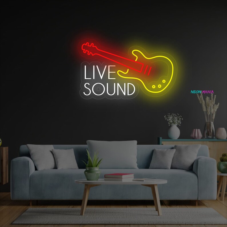 The Guitar Neon Sign Live Sound Neon Light the Guitar Led - Etsy