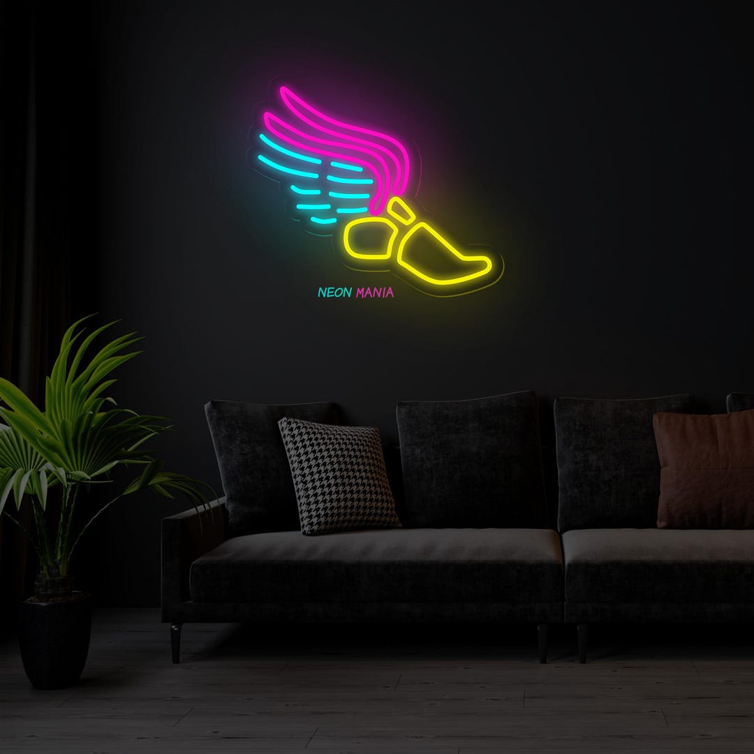 Winged Foot LED Neon Sign. Foot With Wings Led Light Sign. Custom Wall ...