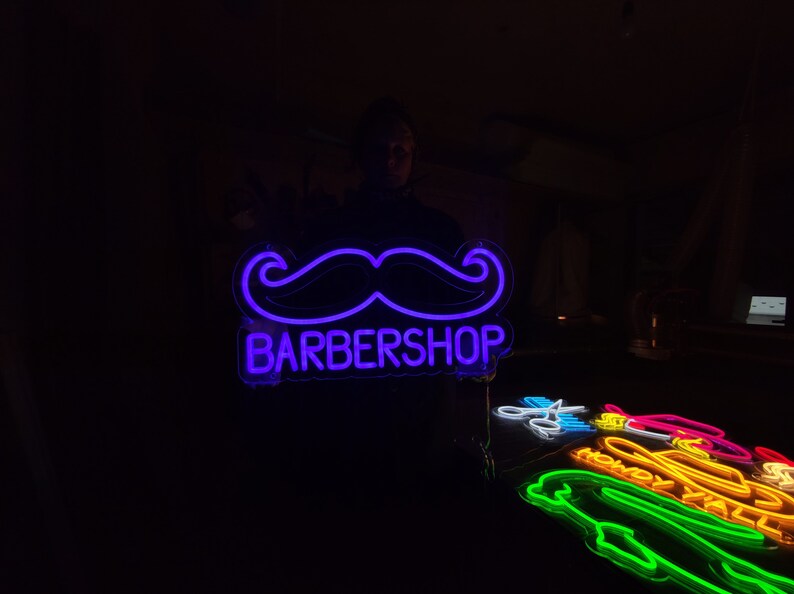 Barbershop Neon Sign Mustache Led Neon Barber Salon Led - Etsy