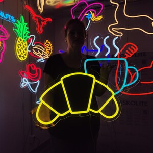 Croissant and Coffee Neon Sign, Breakfast Led Neon Sign, Bakery Neon ...