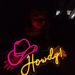 Howdy Neon Sign, Led Cowboy Hat Sign, Western Led Sign, North American ...