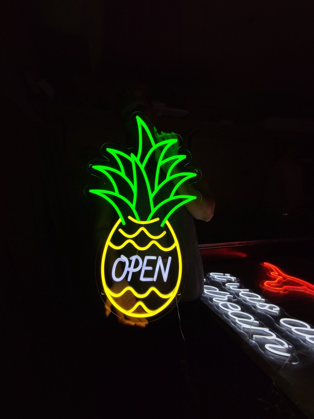 Pineapple Neon Sign, Ananas Light Sign, OPEN Custom Led Sign, Custom ...