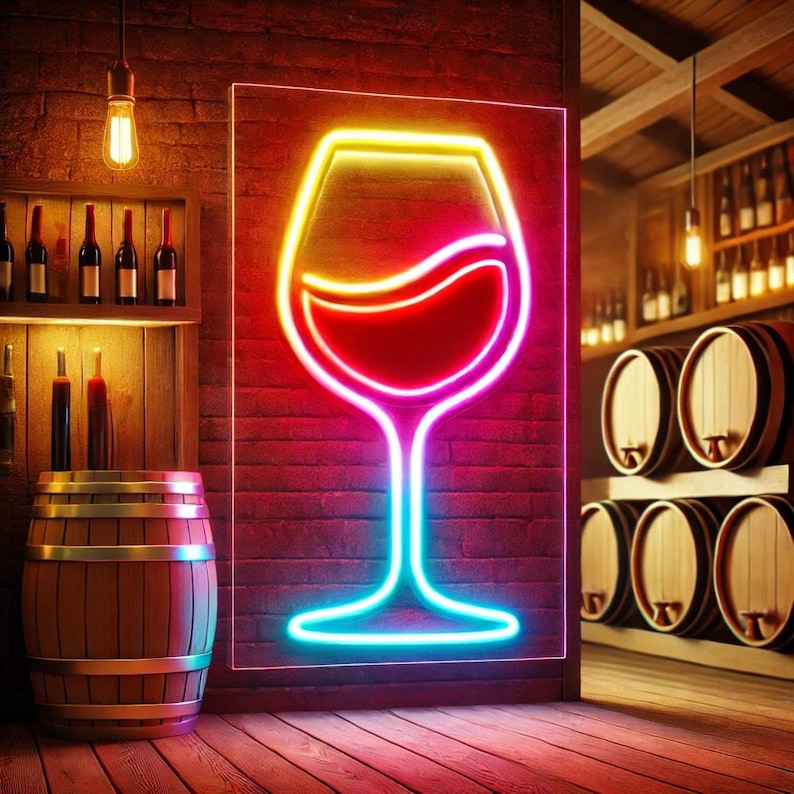 Custom Winery Neon Sign. Glass of Wine, Bottle of Wine, Bunch of Grapes ...