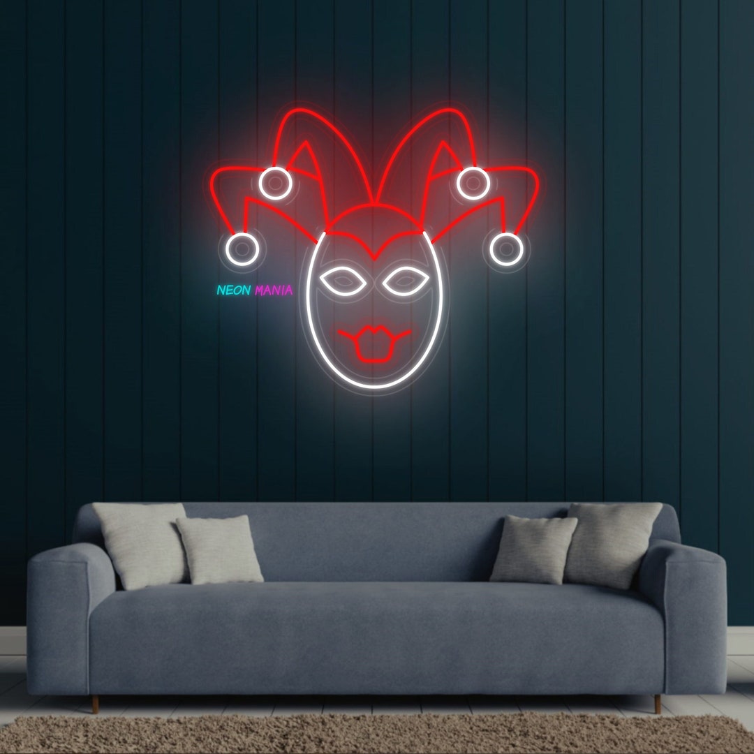 Jester's Mask Neon Sign, Masquerade Mask Led Light, Neon Party Decor ...