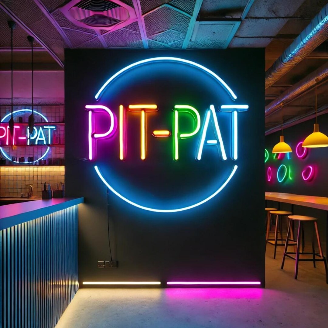 Pit-pat Neon Sign. Mini Hole, Ball Flying From Hit, Ball Number 8, Pit ...