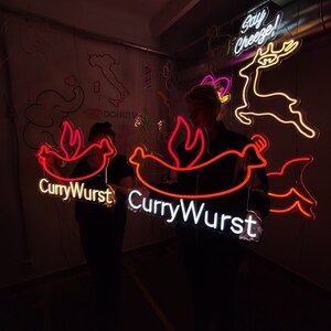 Currywurst Neon Sign, Sausage With a Fire Led, Sausages in Tomato Sauce ...