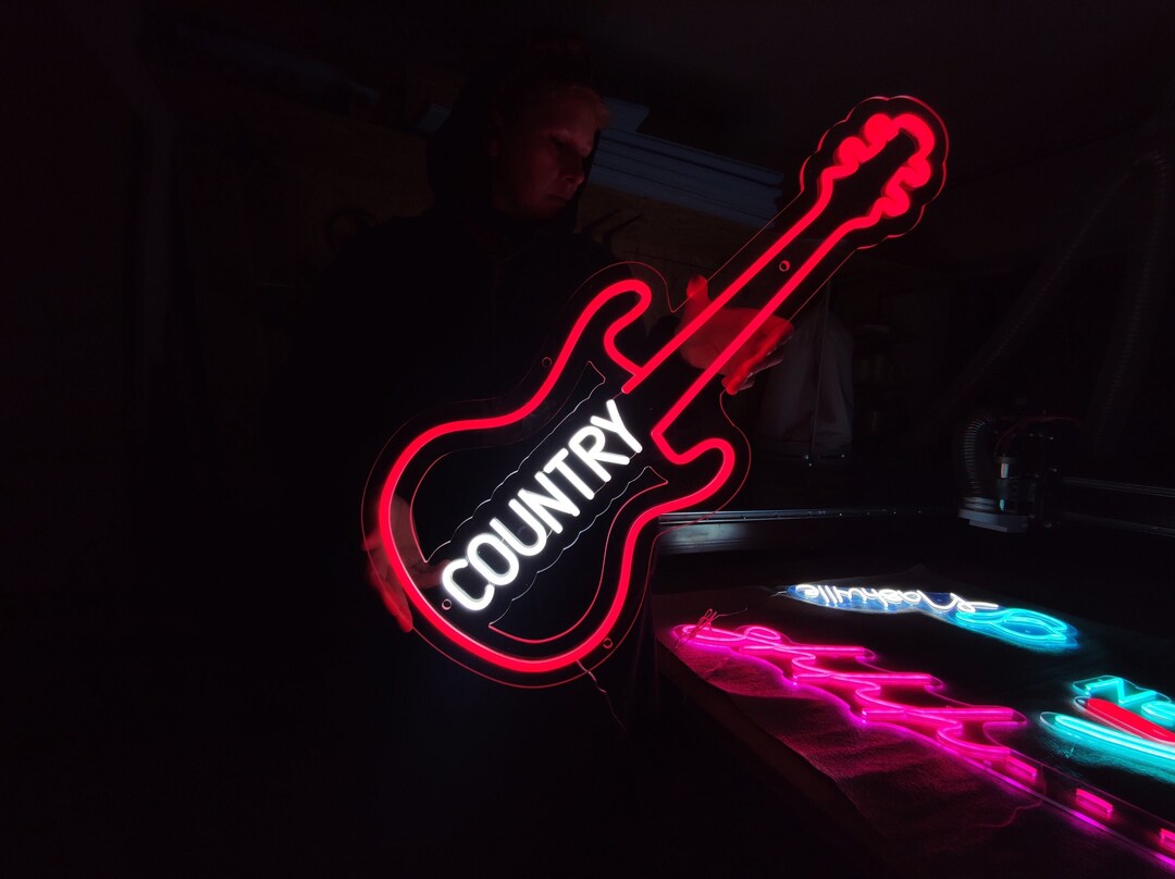 Country Neon Sign, the Guitar Led Sign, Western Decor Sign, Custom Bar ...
