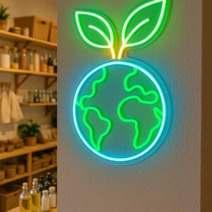 Earth Neon Sign. LED Decor of an Eco Products. Planet Neon Decor. LED ...