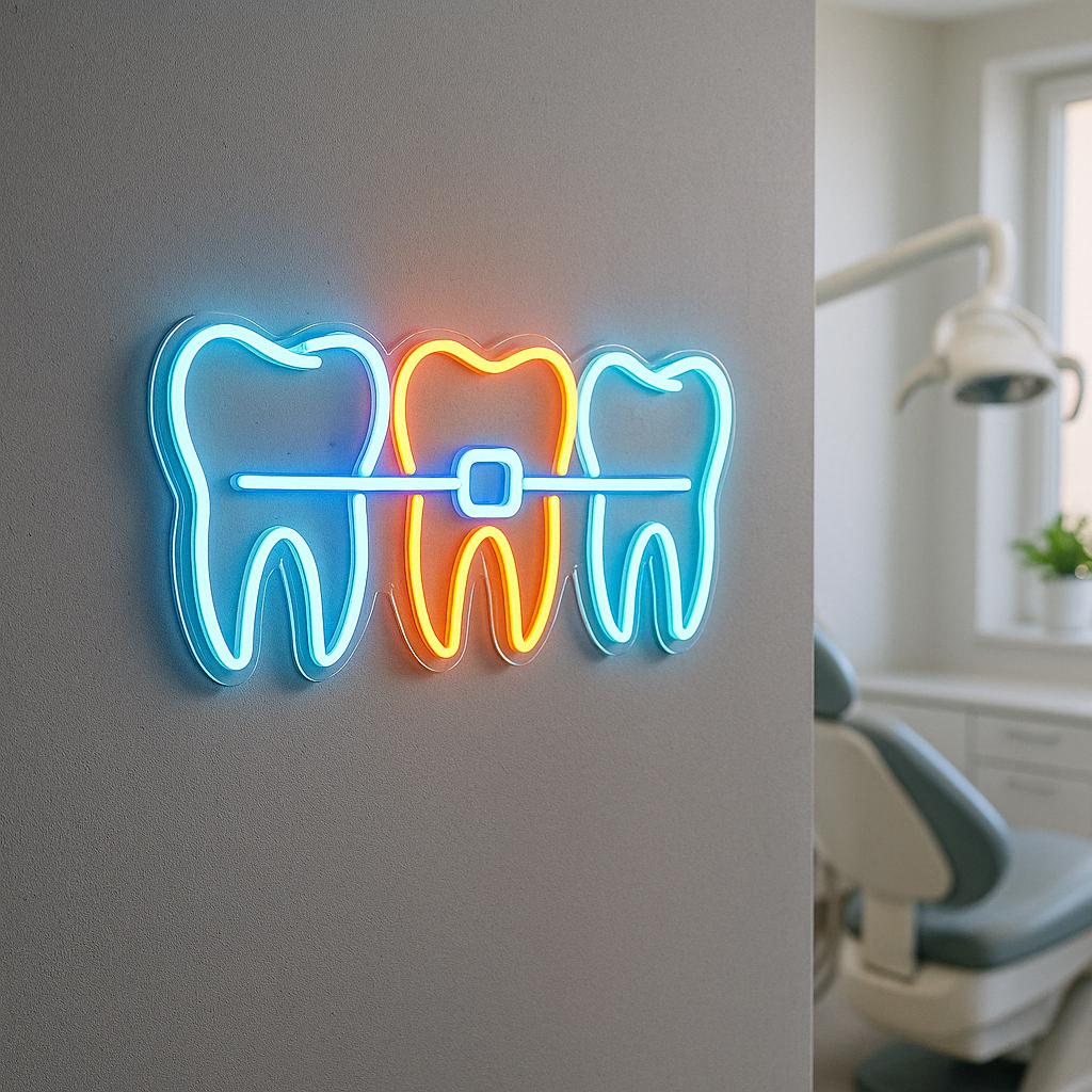 Tooth With a Brace Neon Sign. Teeth Braces Led Neon. Dental Braces Led ...
