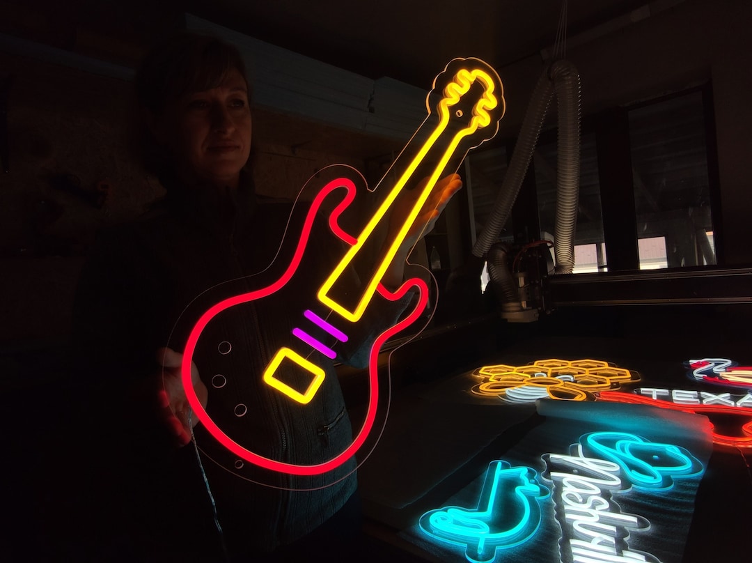 Guitar Neon Sign, Live Music Neon Light, Music Instrument Led Light ...