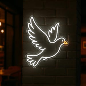 Dove Neon Sign. Flying Dove With Olive Branch LED Light Sign. Dove of ...