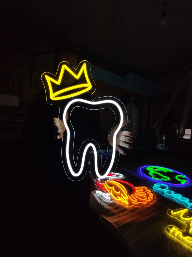 Tooth Neon Sign Tooth With a Crown Led Neon Medicine Led - Etsy
