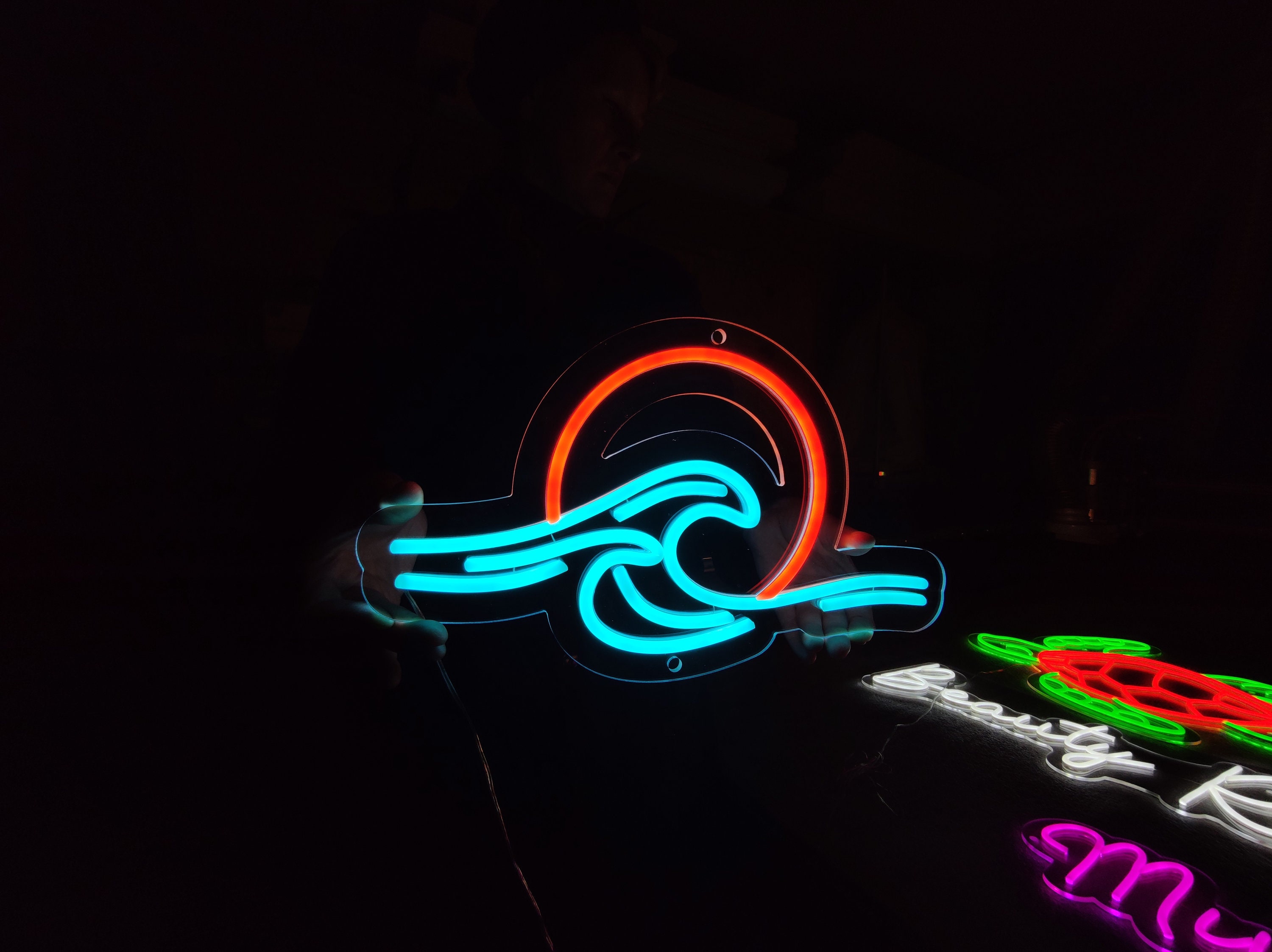 Sun Behind Waves Neon Sign, Sunset Neon Light, Sunrise Led Light ...