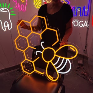 Honeycomb Neon Sign, Bee Led Neon Light, Honey Bee Led Night Light up ...