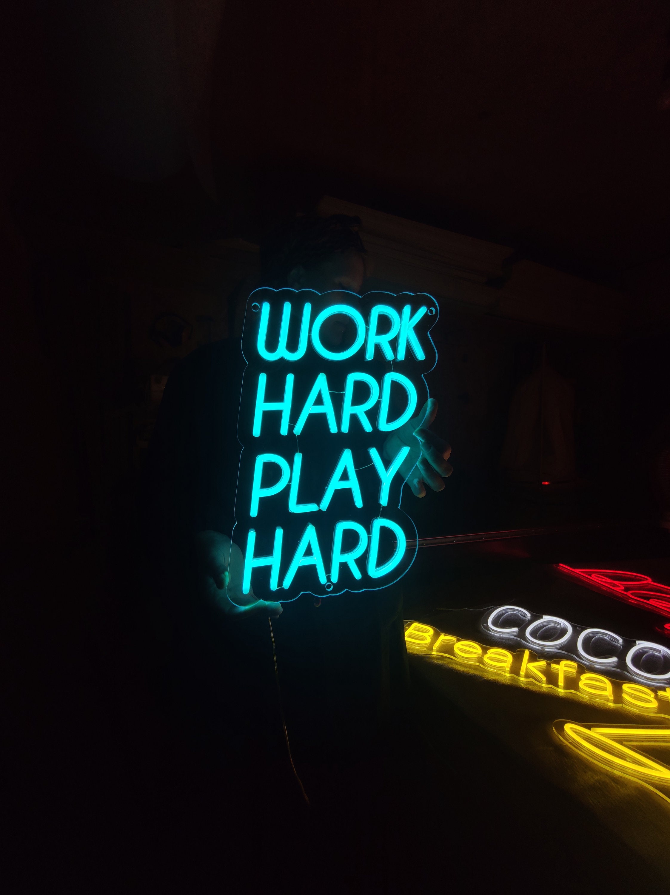 Work Hard Neon Sign Play Hard Neon Sign Custom Text Led - Etsy