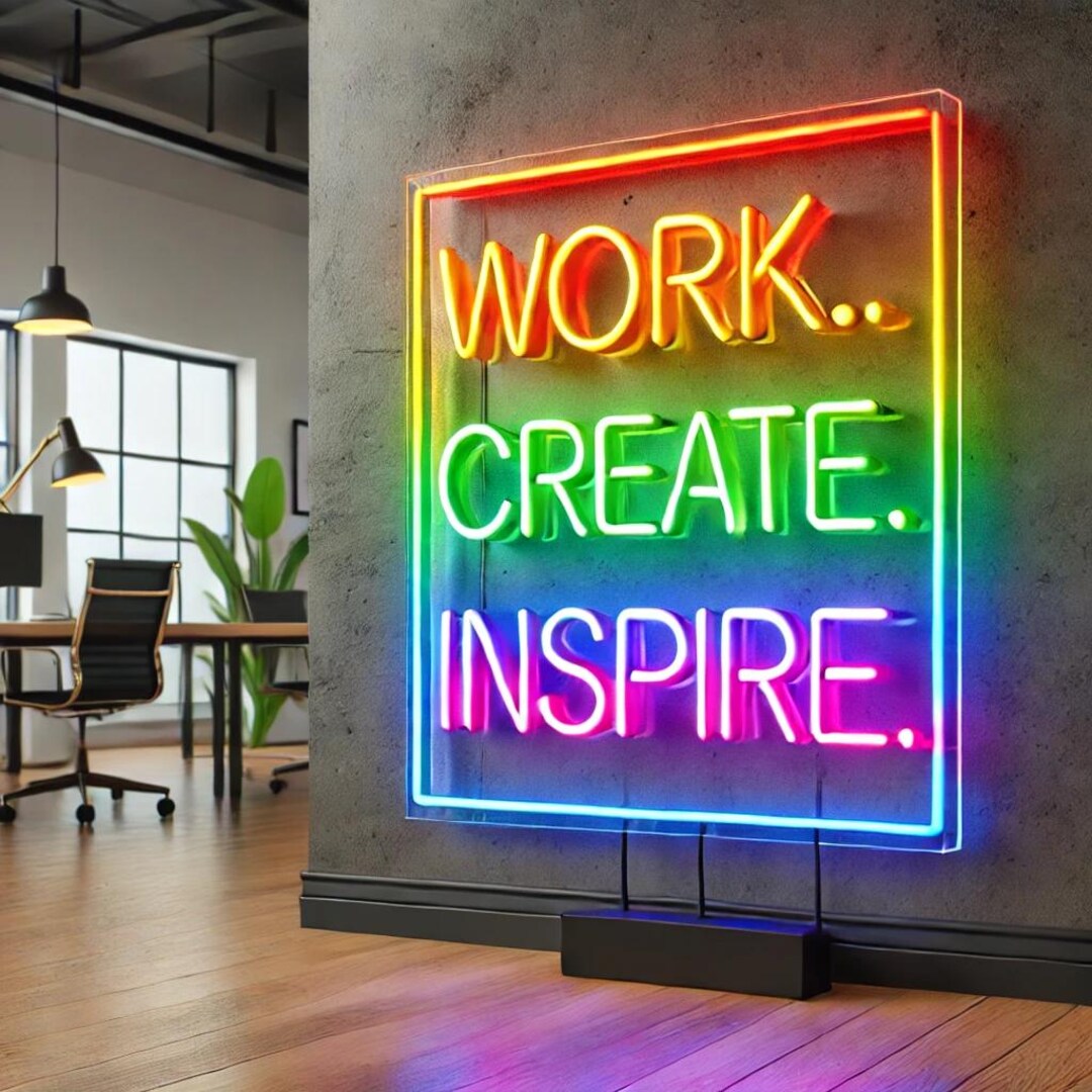 Coworking LED Neon Sign. Work Create Inspire, Dream Big Work Hard, Your Ideas Matter, Coffee ...