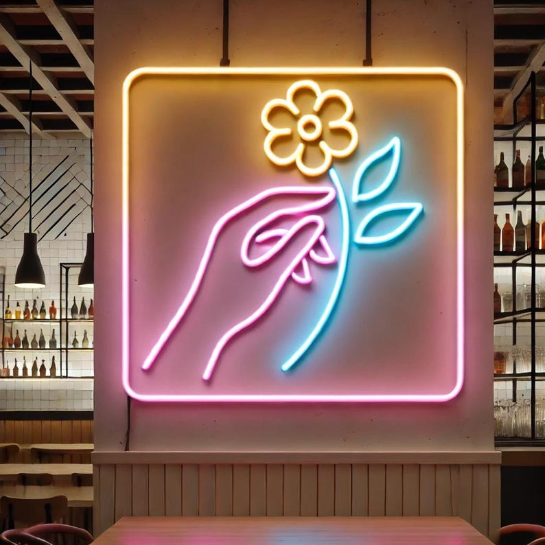 Floral Shop Neon Sign. Flowers, Garland of Leaves, Eucalyptus Branch ...