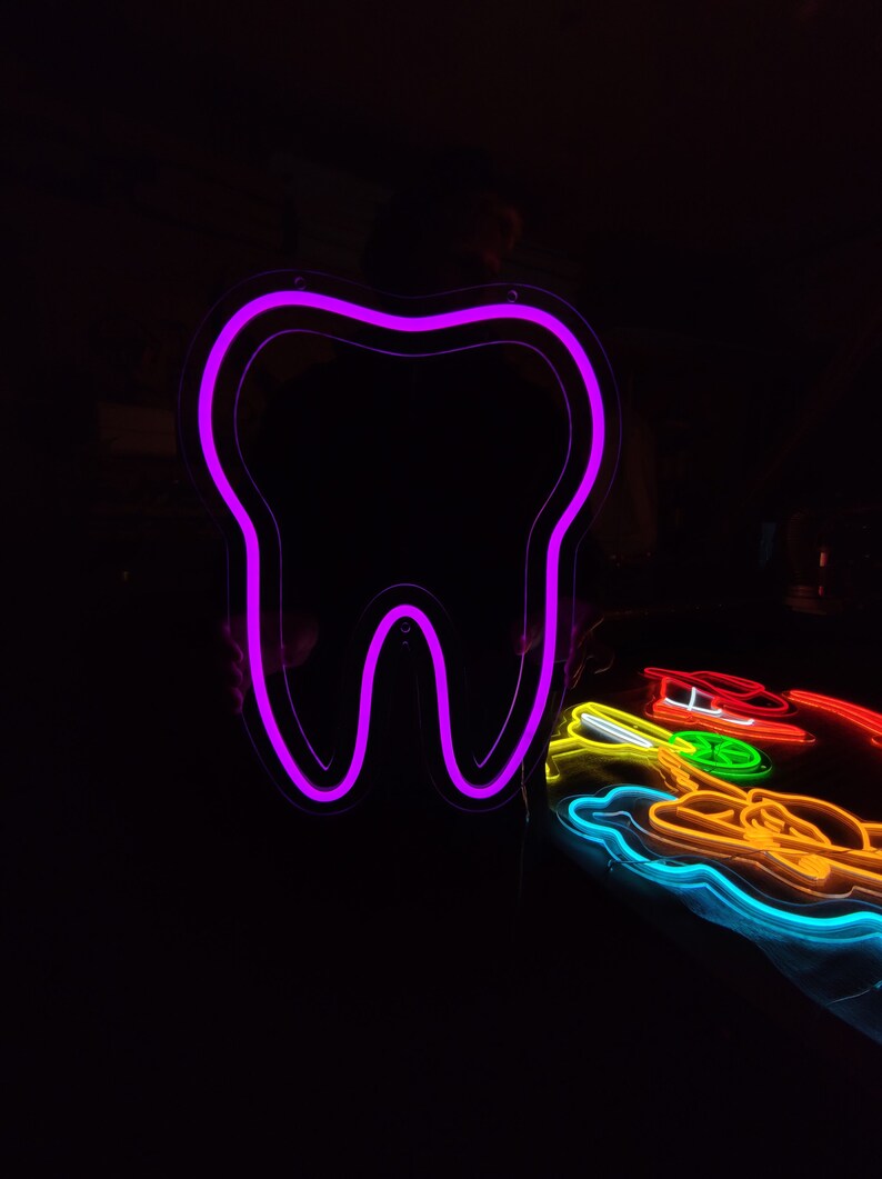 Tooth Neon Sign, Dental Office Decor, White Tooth Led Neon, Dentist ...