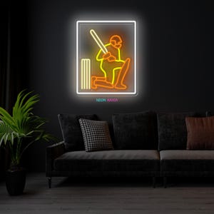 Cricket LED Neon Sign. Sports Wall Decor. Neon Cricket Player Sign ...
