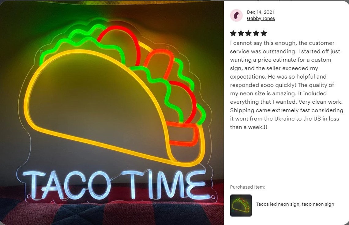 Taco Neon Sign Tacos Led Light Mexican Neon Lights Mexican | Etsy