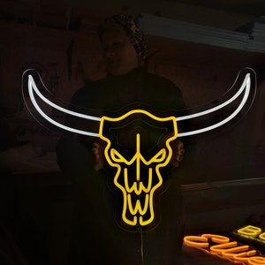 Bull Skull Neon Sign, Cow Skull Led Neon, Animal With Horns Light Sign ...