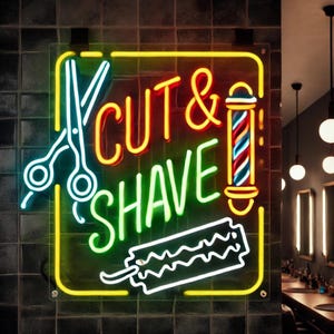 Barbershop Neon Sign. Cut and Shave, Barber & Whiskey, the Gentleman’s ...