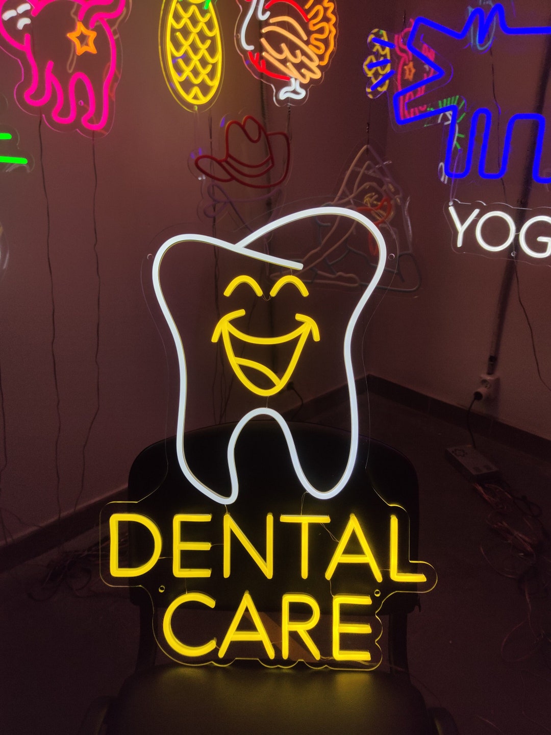 Dental Care Neon Sign, Happy Tooth Led Sign, White Tooth Led Neon ...