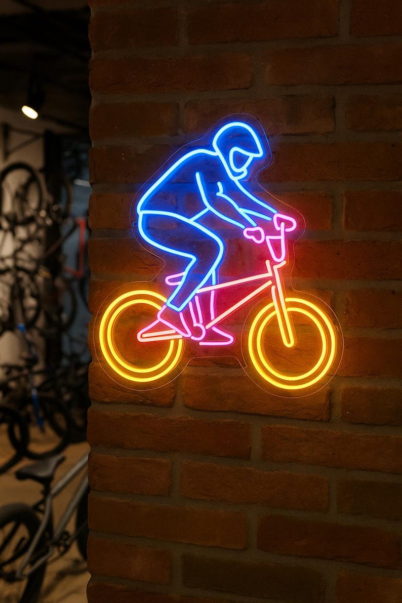 BMX Bike Neon Decor. Bicycle, Cyclist in Jump, Bicycle in Flames ...
