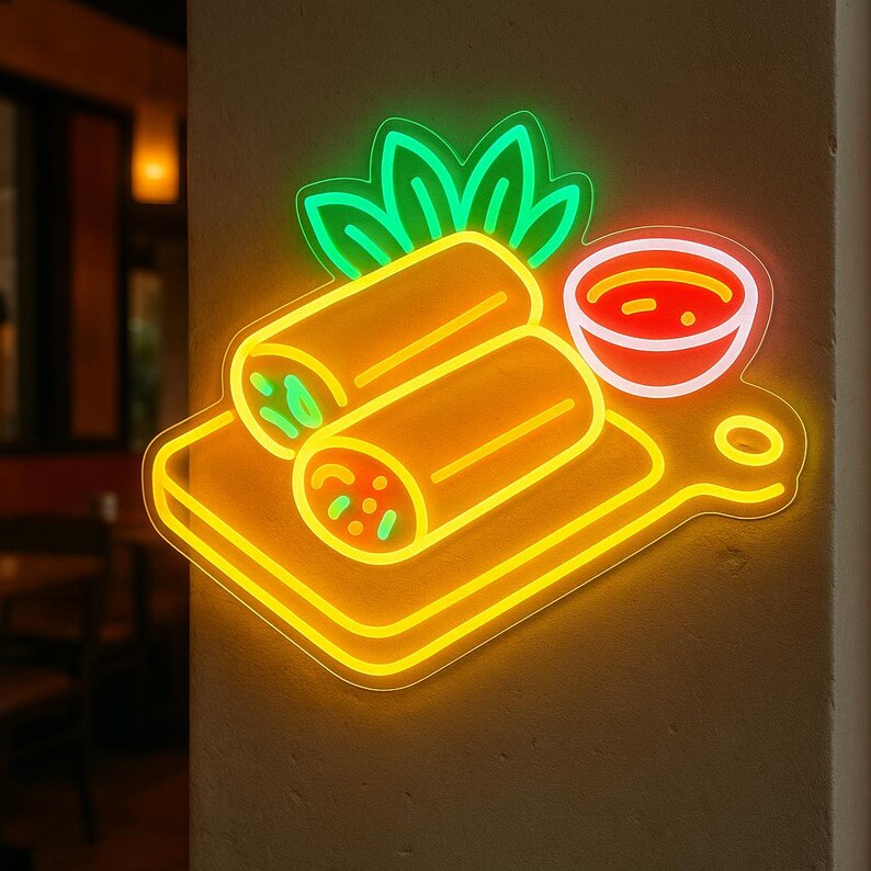 Spring Rolls Led Neon Sign. Chinese Cuisine Wall Decor. Healthy Spring ...
