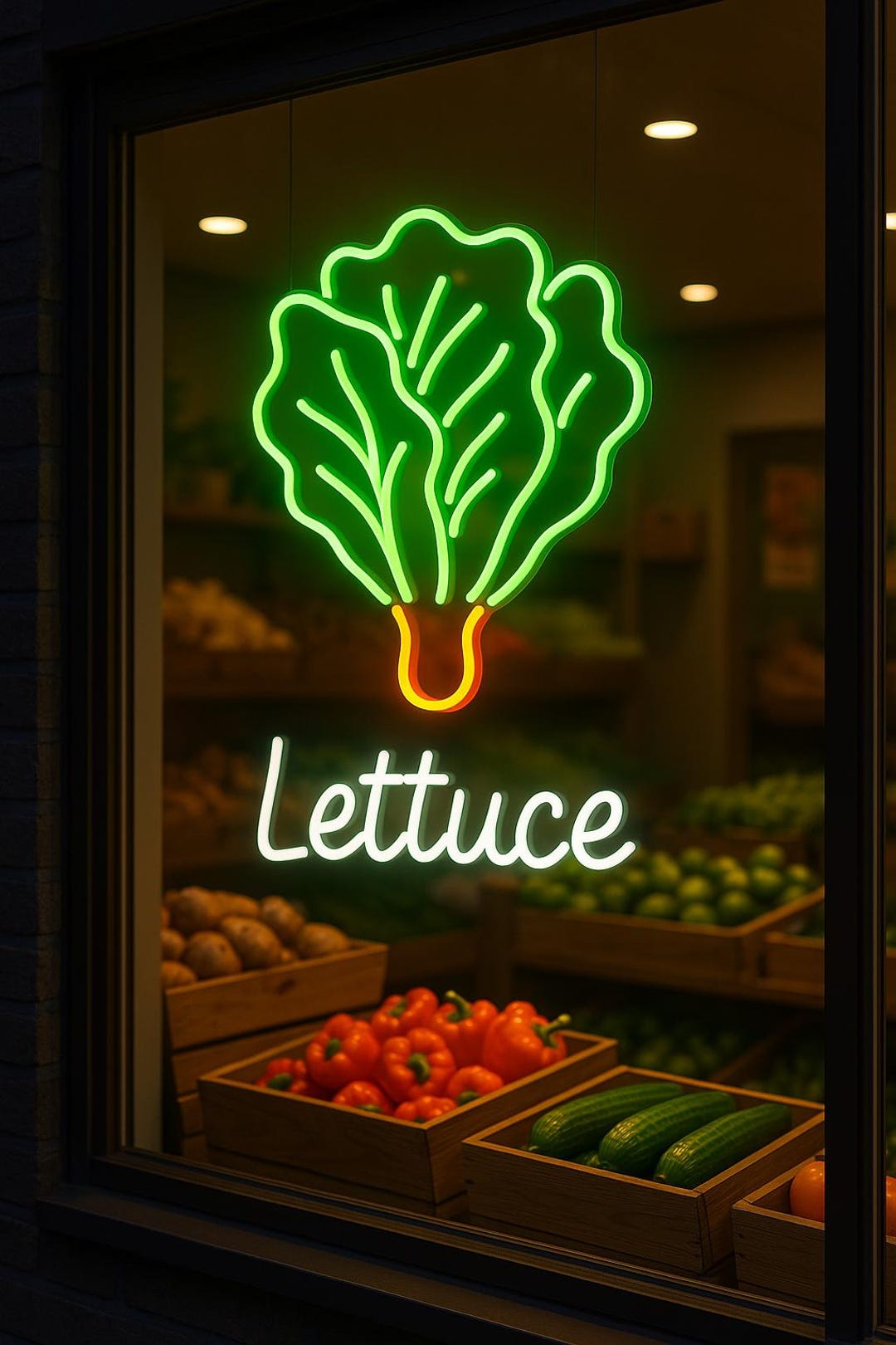 Vegetables Neon Sign. Lettuce, Cabbage, Radishes, Beets, Corn, Green ...