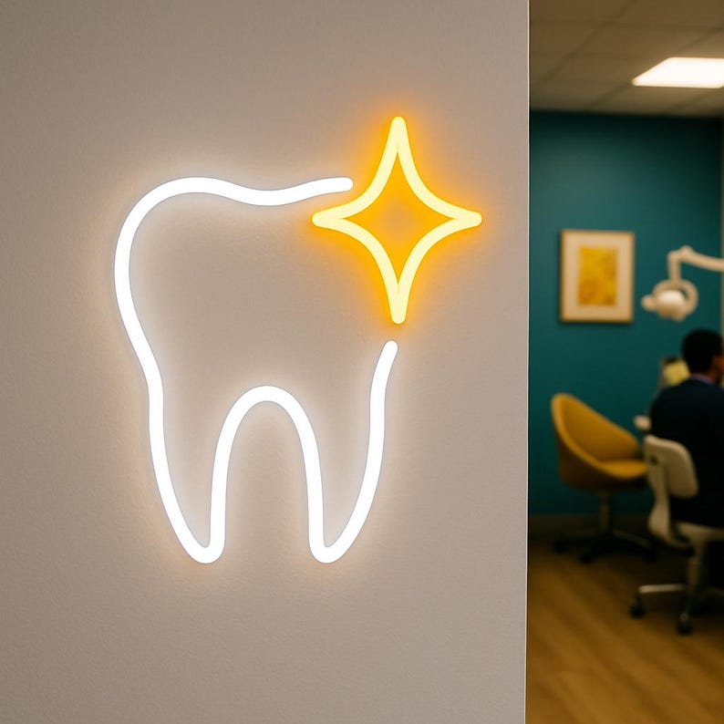 Tooth With Glow Neon Sign. Therapeutic Dentistry Light. Dental Care Led ...