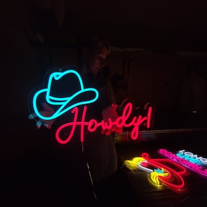 Howdy Neon Sign, Led Cowboy Hat Sign, Western Led Sign, North American ...
