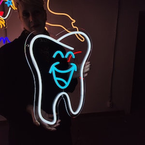 Happy Tooth Neon Sign, White Tooth Led Neon, Dentist Led Light, Dental ...